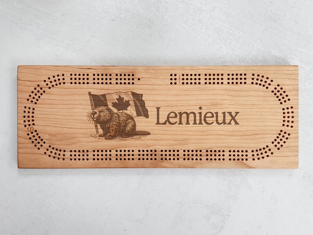 Cribbage Board 3 Tracks With Canada Flag and Beaver, Three Person Crib ...