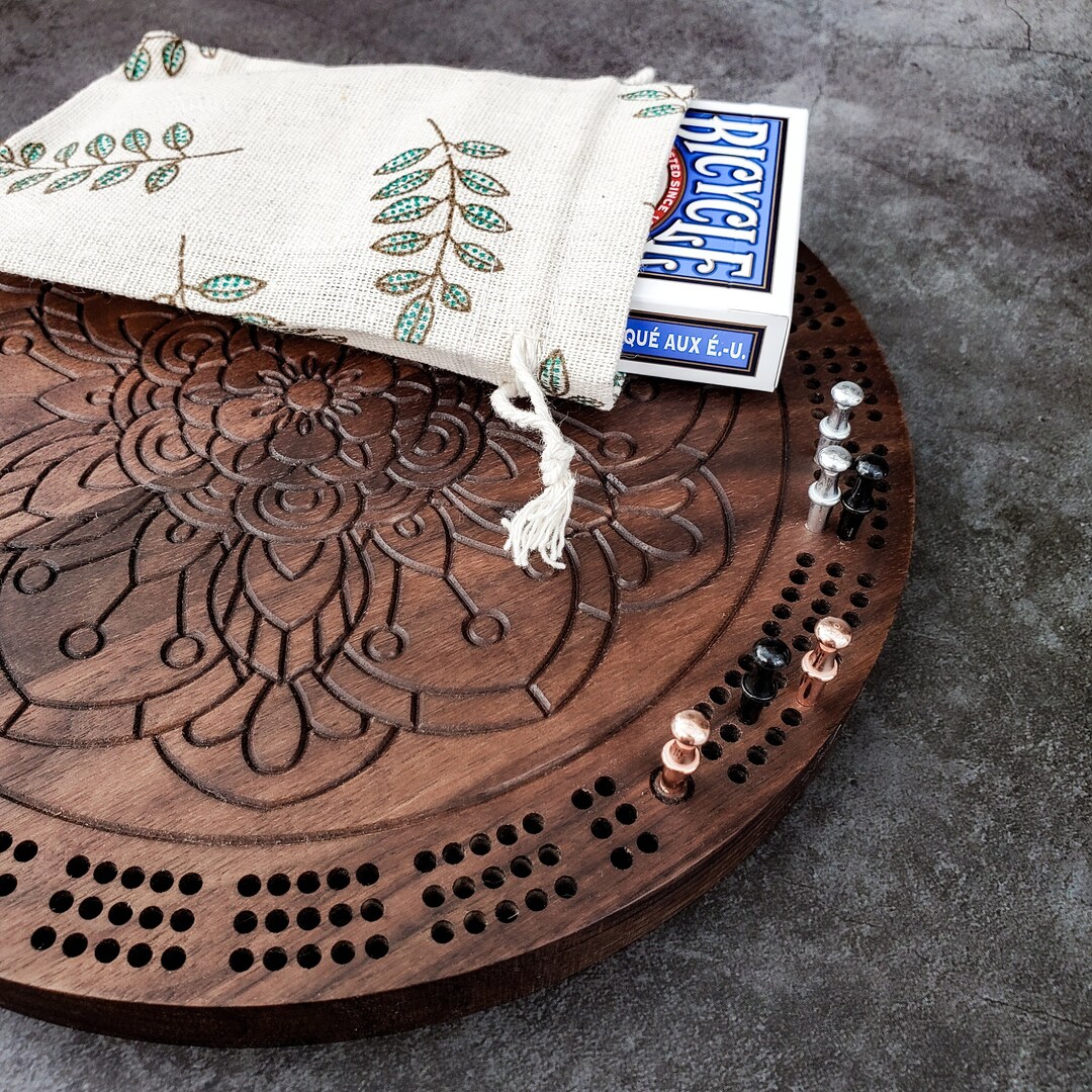 Unique Cribbage Board, Wooden Carved Mandala Crib Board, Gift for Card ...