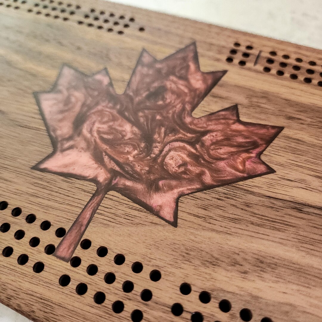 Canada Cribbage Board With Epoxy Maple Leaf, Gift for Card Player - Etsy