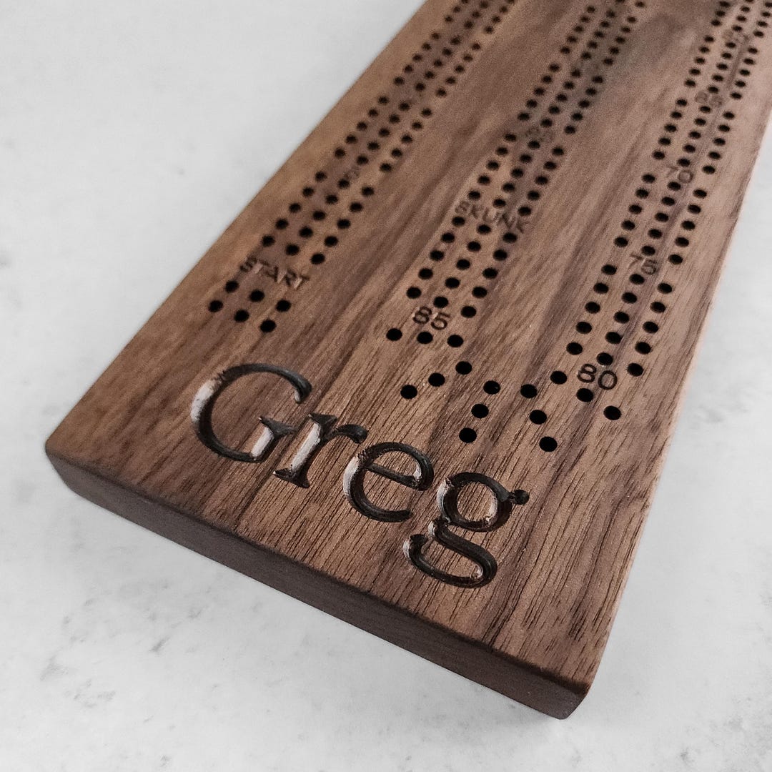 Cribbage Board With 3 Tracks Walnut, Engraved Numbers, Personalized ...