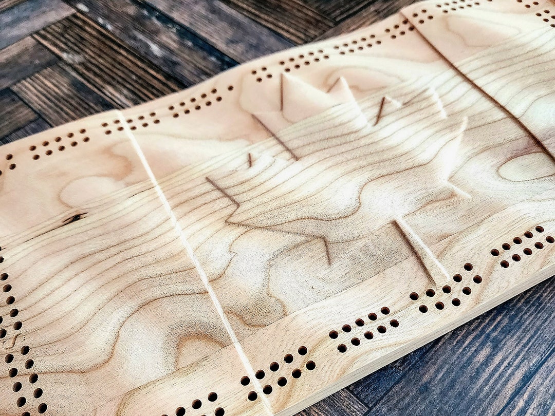 Canada Flag Cribbage Board, 3D Carved Crib Board, Gift for Card Players ...