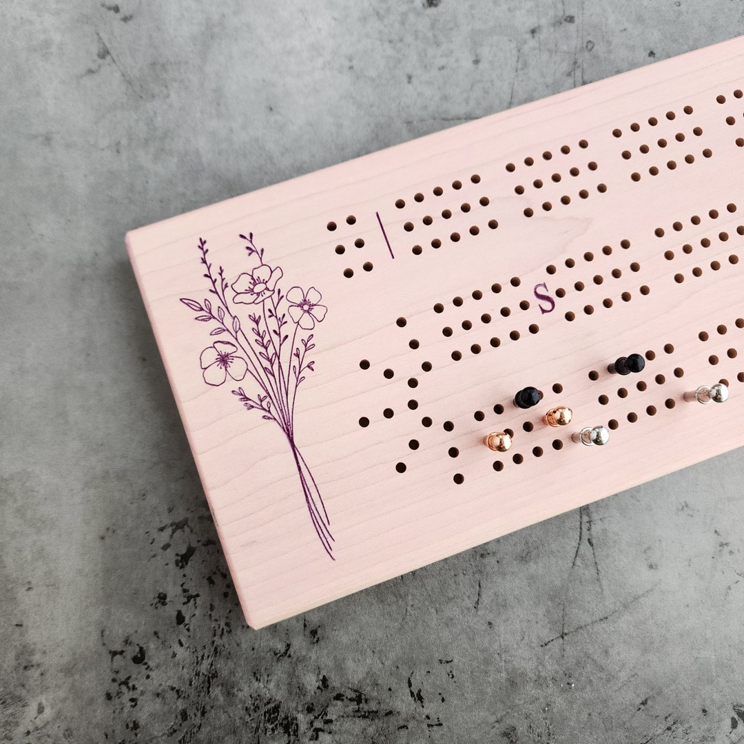 Unique Flower Design Cribbage Board in Pink, Handmade Mother's Day Gift ...