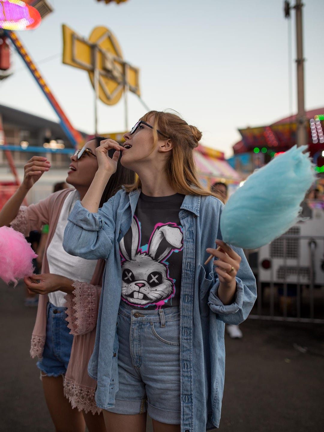 Kaws Inspired Whimsical Halloween Rabbit Head T-shirt Pink and Blue ...