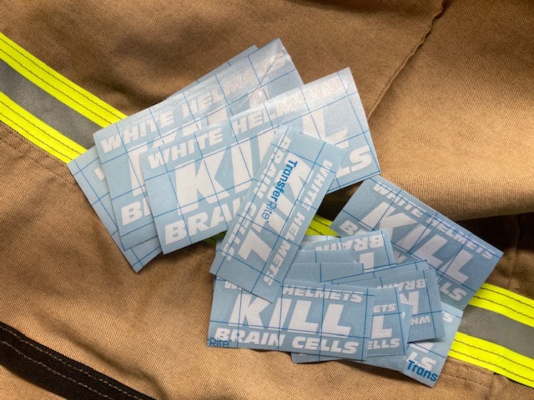 Funny Firefighter Vinyl White Helmets Kill Brain Cells Sticker in White ...