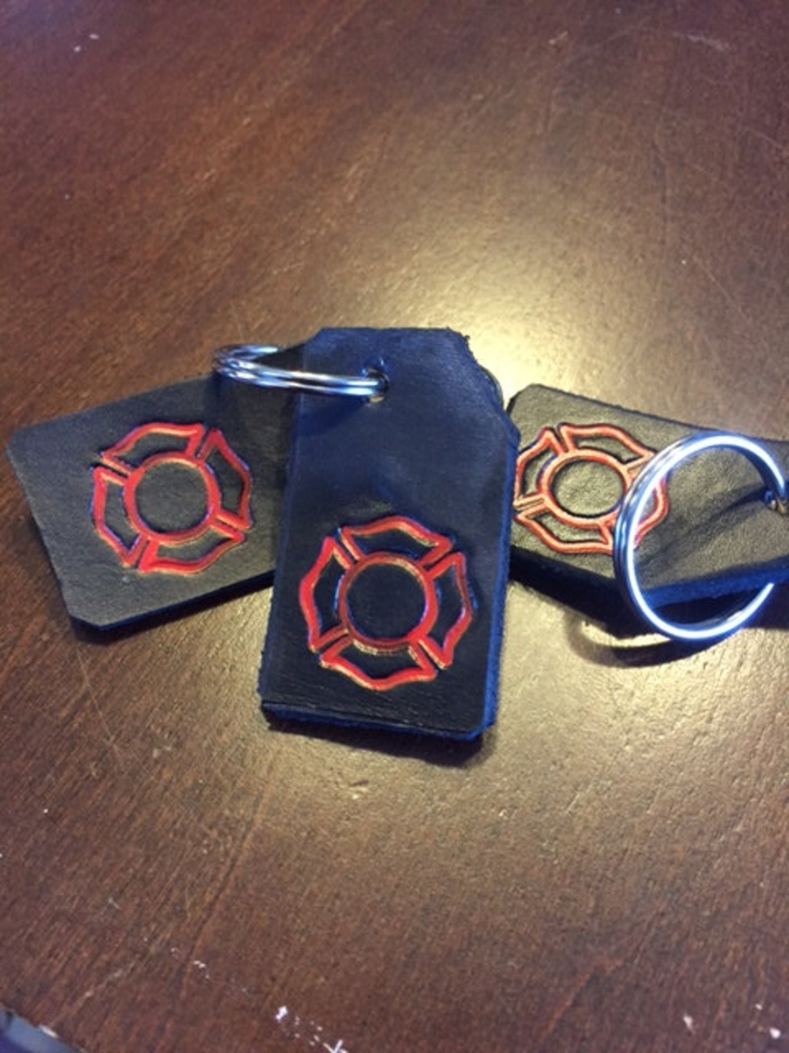 Firefighter Keychain Genuine Leather Keychain With Metal Ring - Etsy