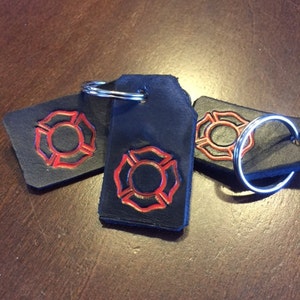 Firefighter Keychain, Genuine Leather Keychain With Metal Ring - Etsy