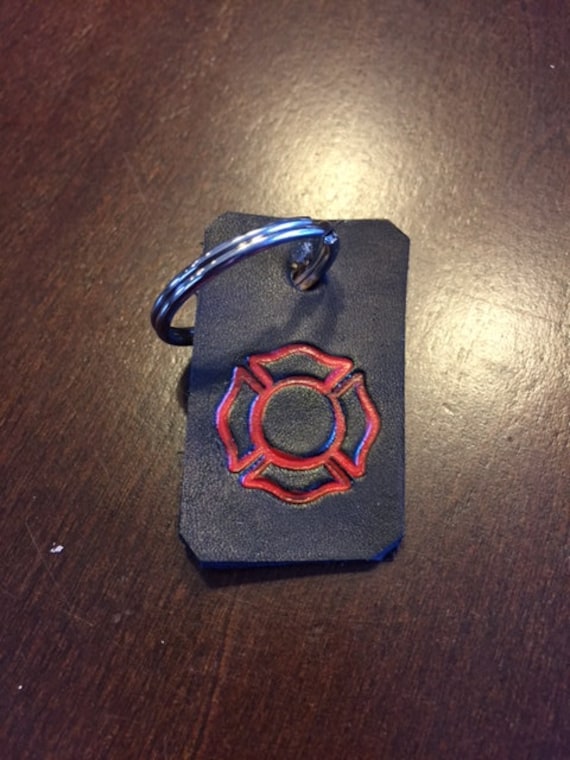 Firefighter Keychain Genuine Leather Keychain With Metal Ring - Etsy