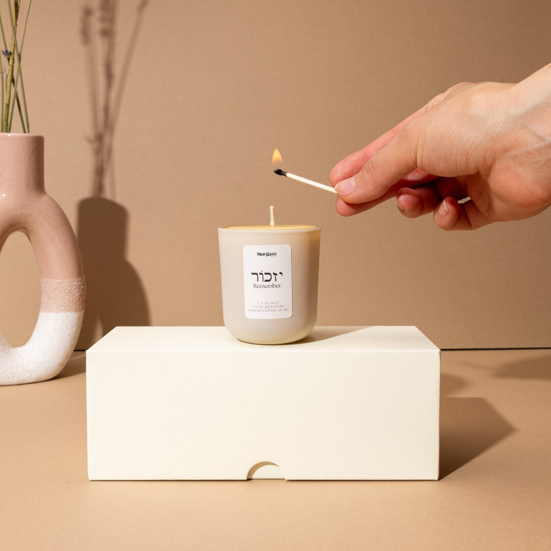 Beeswax Yahrzeit 24 Hour Candle in Matte Stone for Yom Tov, Yizkor, Ner ...