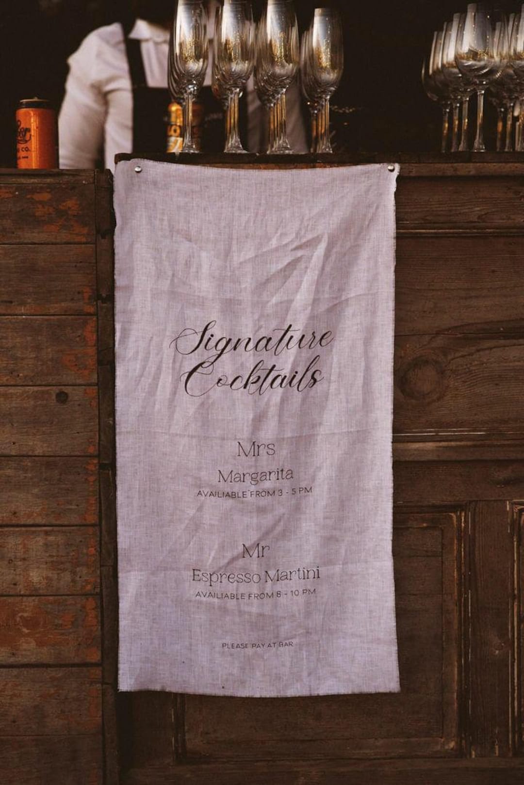 Millie | Hand Lettered Linen Bar Sign - Etsy