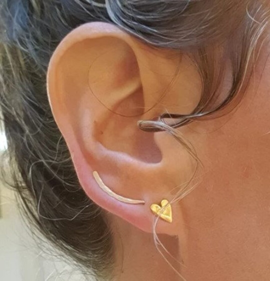 Ear Climbers Earrings, Hammered Bar 20mm, Ear Crawlers, Ear Cuff ...