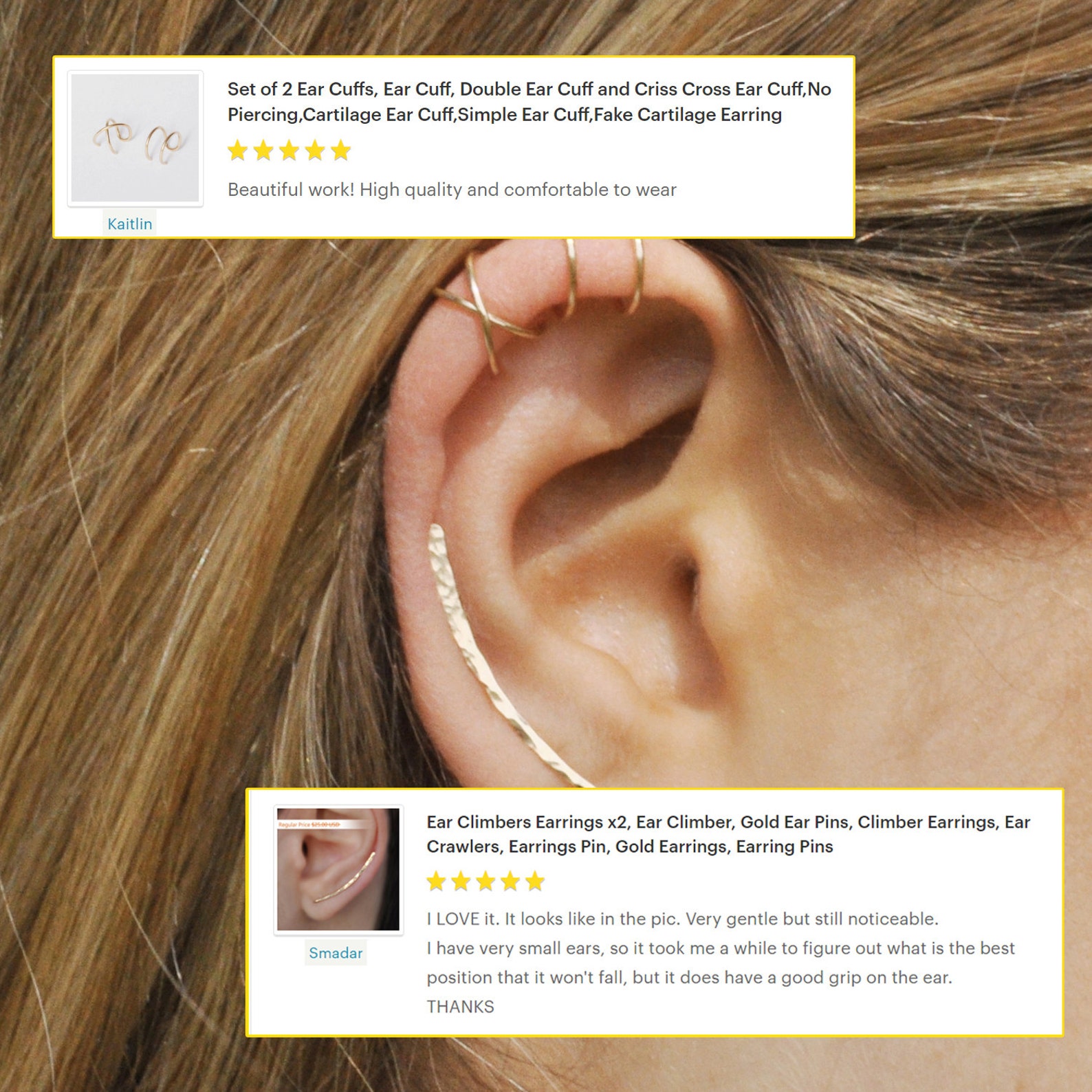 Modern Minimalist Set of 3 Ear Climber Ear Cuff Double Ear - Etsy UK