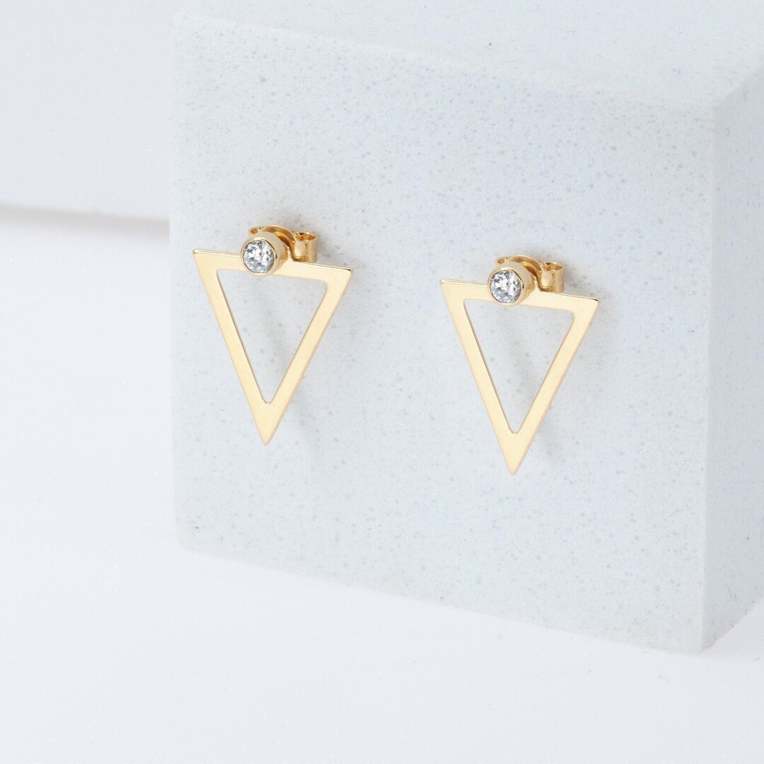CZ Triangle Ear Jacket Earrings: Gold Vermeil Sterling Silver Studs - Etsy