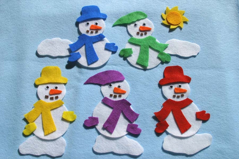 5 Little Snowmen & a Sun Children Story Flannel Board - Etsy