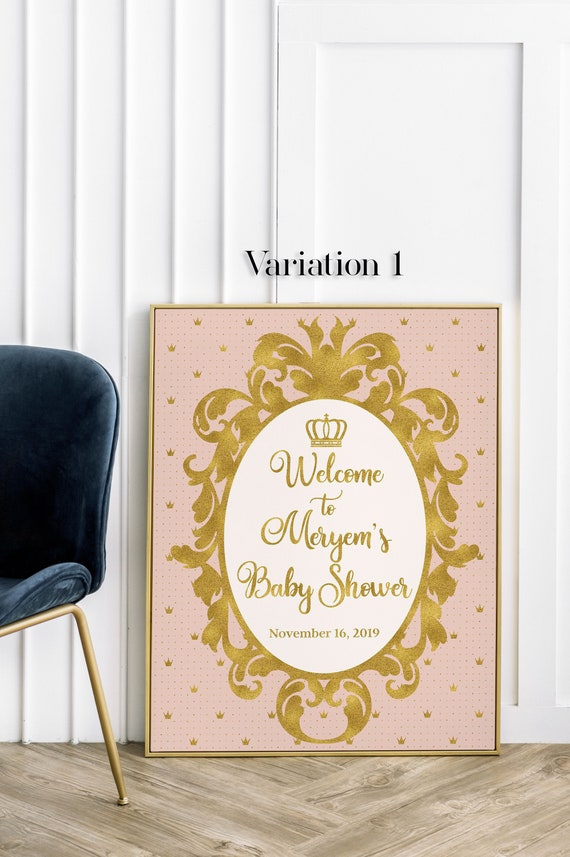 Princess Baby Shower Sign, Welcome Canvas Banner, Ping And Gold Board ...