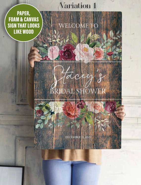Rustic Bridal Shower Welcome Sign Burgundy Floral Bridal Shower Sign ...