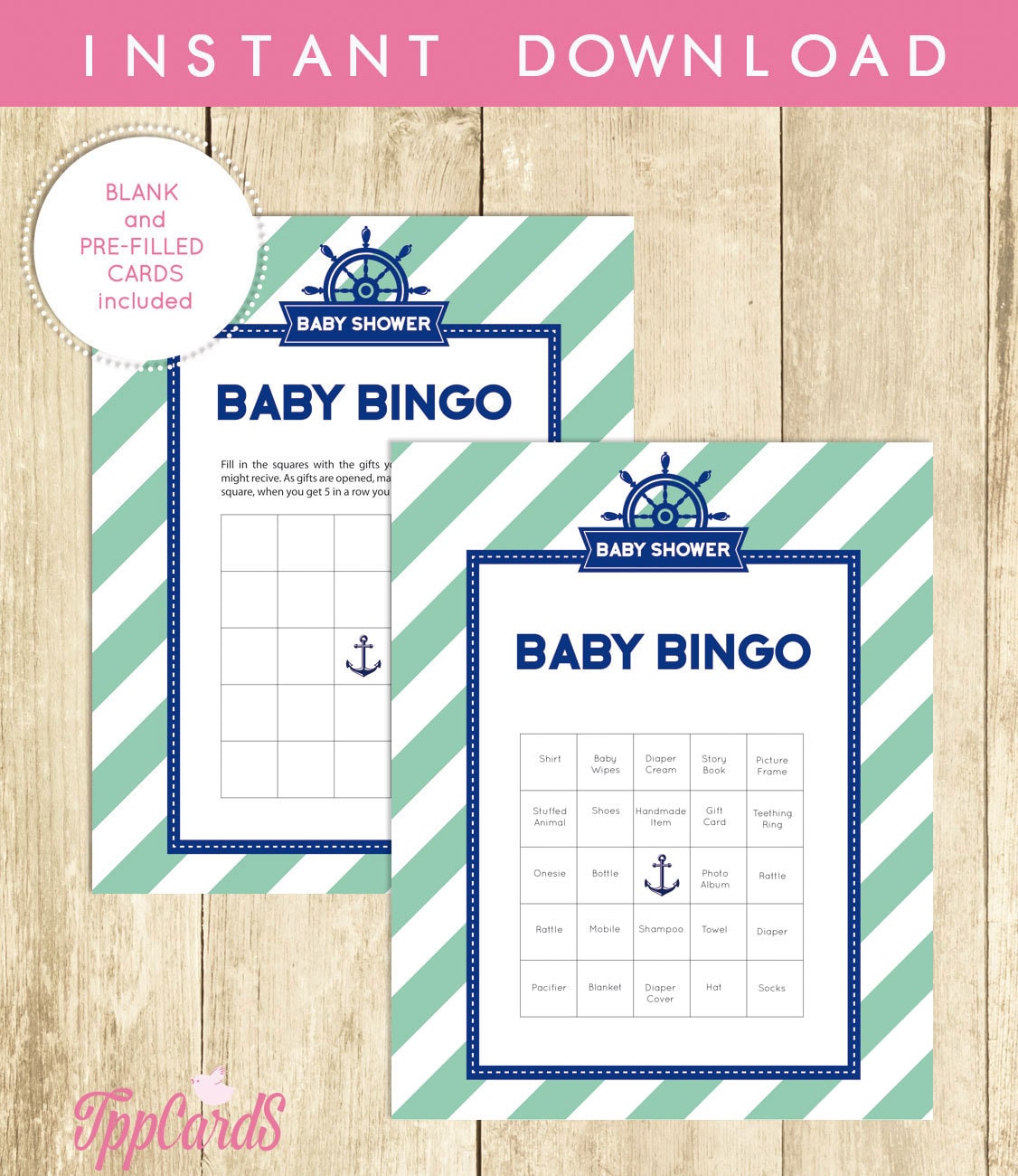 Nautical Baby Shower Bingo Printable