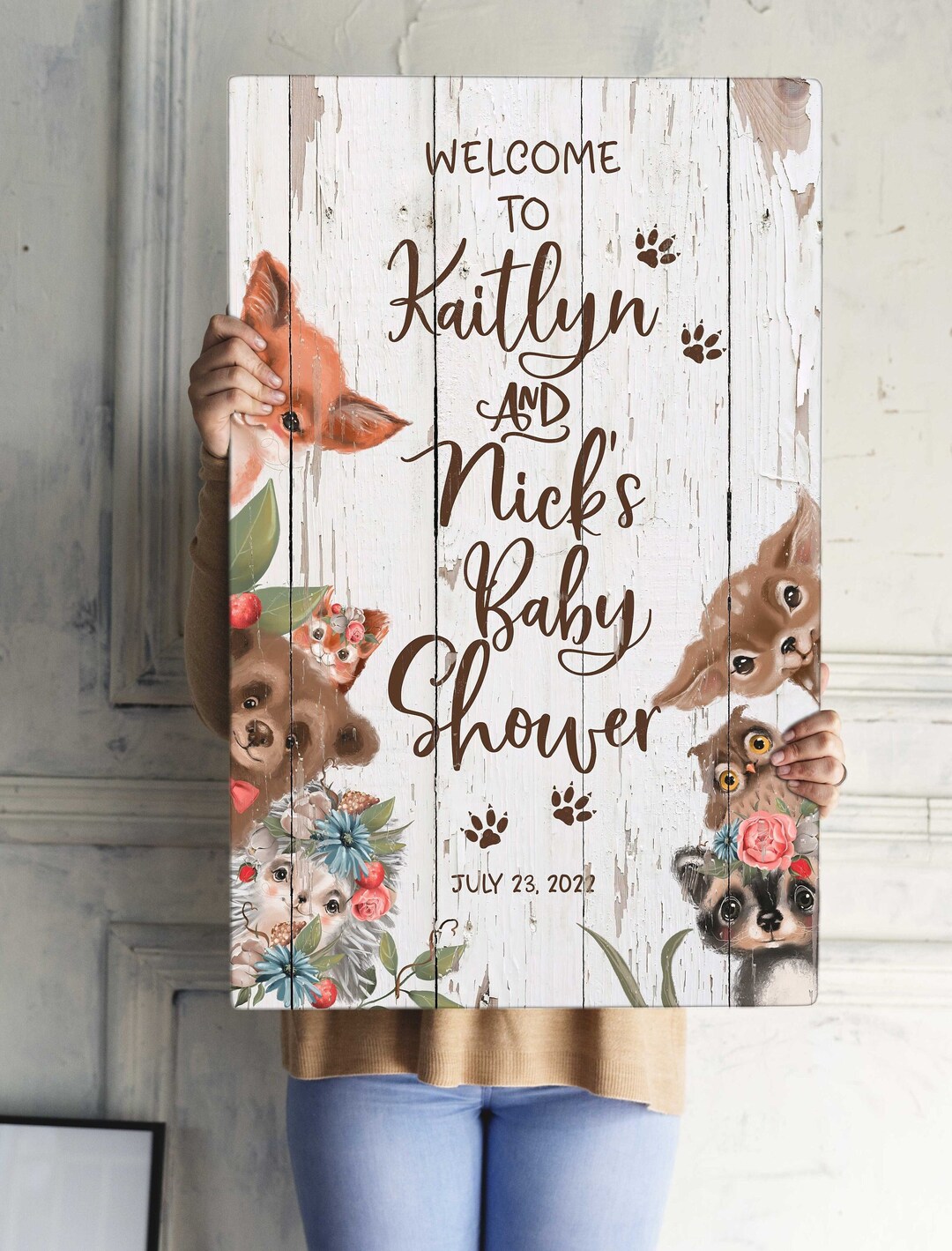 Forest Friends Canvas Poster, Rustic Animal Welcome Sign, Gender ...