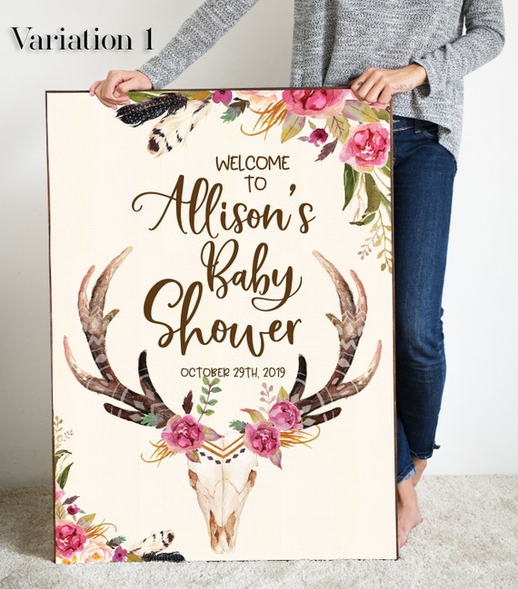 Boho Baby Shower Decorations, Deer Antlers Welcome Poster, Gender ...