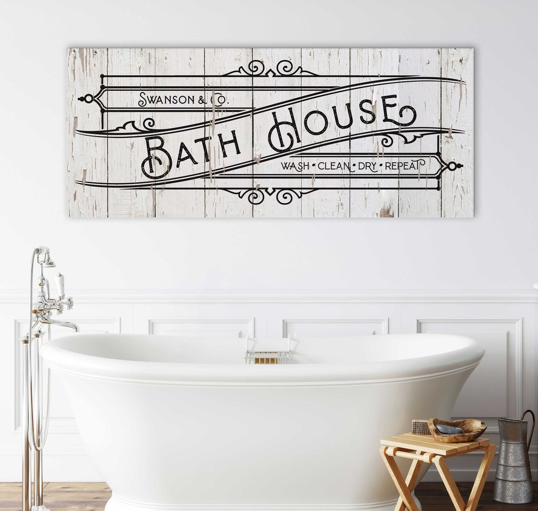 Bath House Sign, Bathroom Wall Art, Rustic Bathroom Decor, Country Wall ...