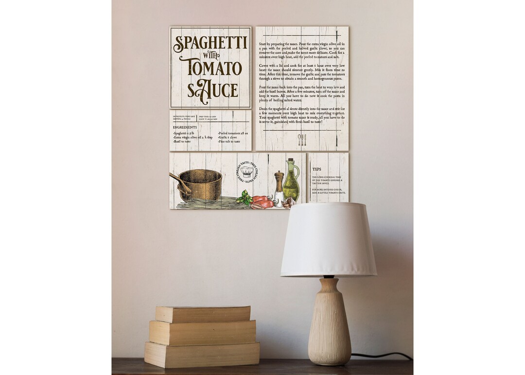Recipe on Canvas, Set of 5 Kitchen Wall Prints, Gift for Grandmother ...
