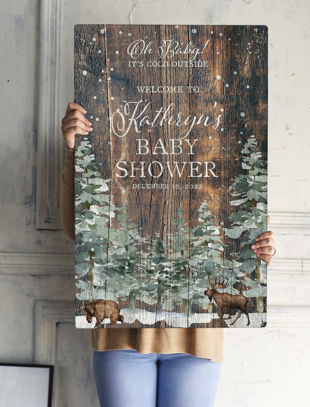 Winter Woodland Baby Shower Sign, Rustic Baby Shower Decorations ...