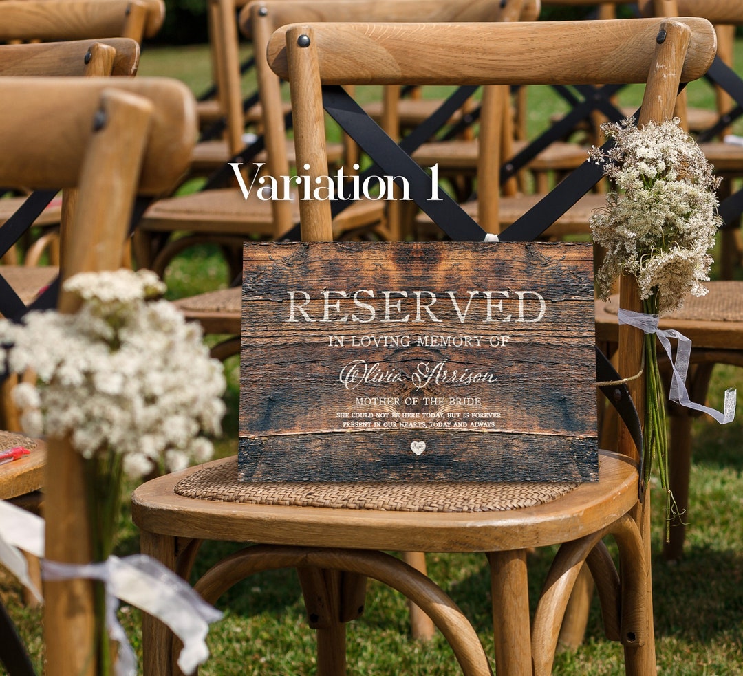 Customizable Memorial Wedding Chair Sign: Elegant Aisle Decor for ...
