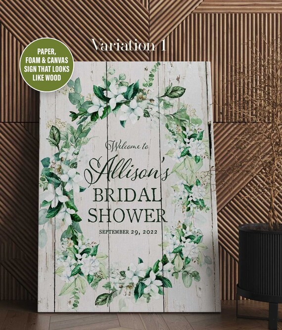 White Flowers Bridal Shower Welcome Sign White Flowers and Greenery ...