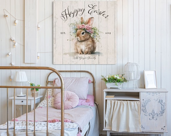 Happy Easter Sign, Easter Bunny Wall Art, Spring Welcome Print, Easter ...