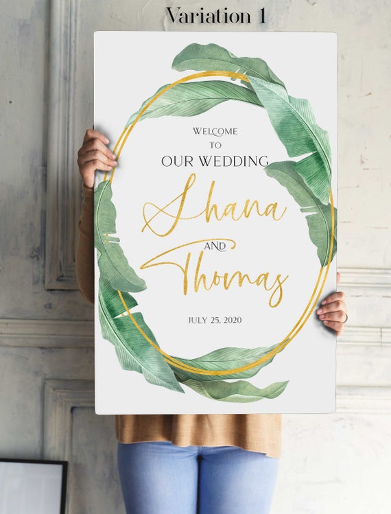 Tropical Wedding Welcome Sign, Garden Wedding Board, Custom Name Canvas ... Tropical Wedding Welcome Sign, Garden Wedding Board, Custom Name Canvas ...
