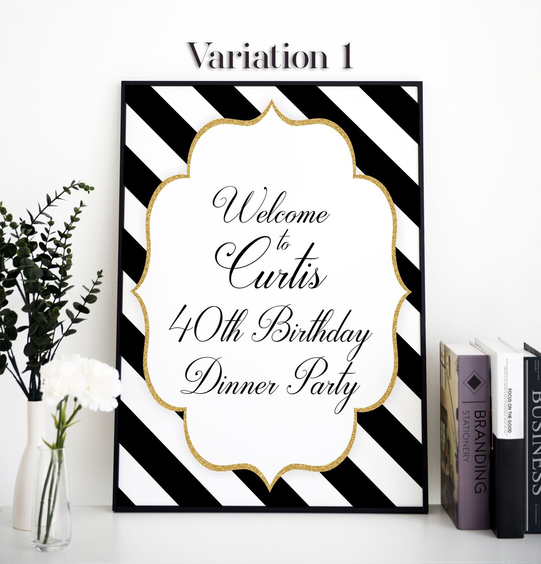 Birthday Celebration Banner, Black and White Welcome Sign, Birthday ...