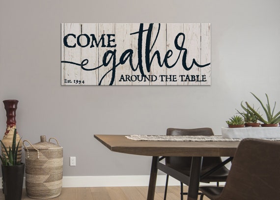 Gather Around The Table Canvas Sign, Farmhouse Wall Decor, Large ...