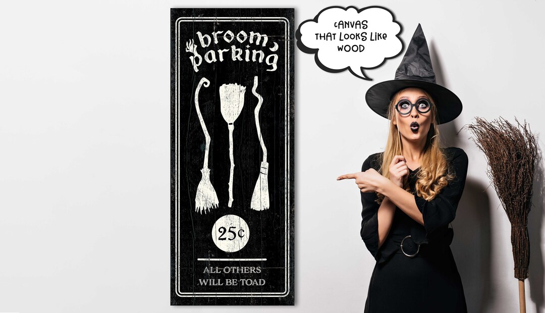 Broom Parking Sign Halloween Home Decor Witch Broom Sign - Etsy