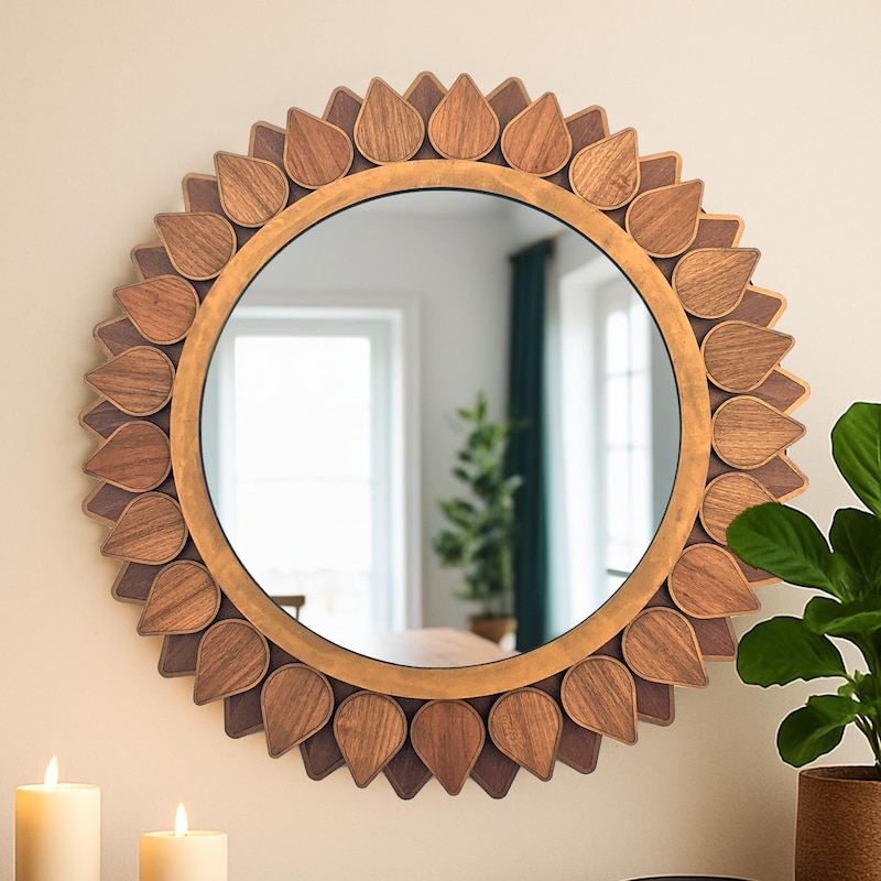 Round Sunflower Mirror - Etsy UK