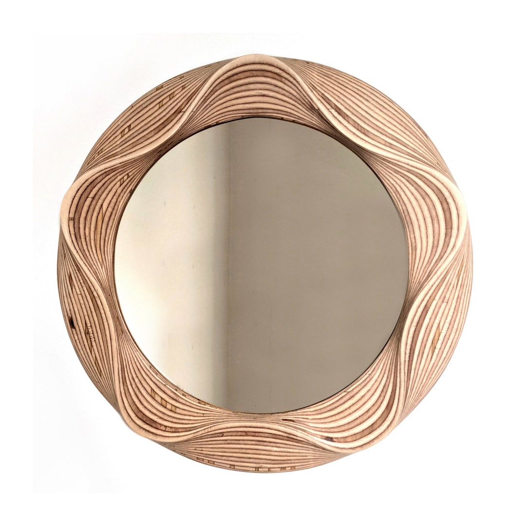 24 Inch Round Wooden Mirror Made From Solid Birch, 60cm Diameter Mirror ...