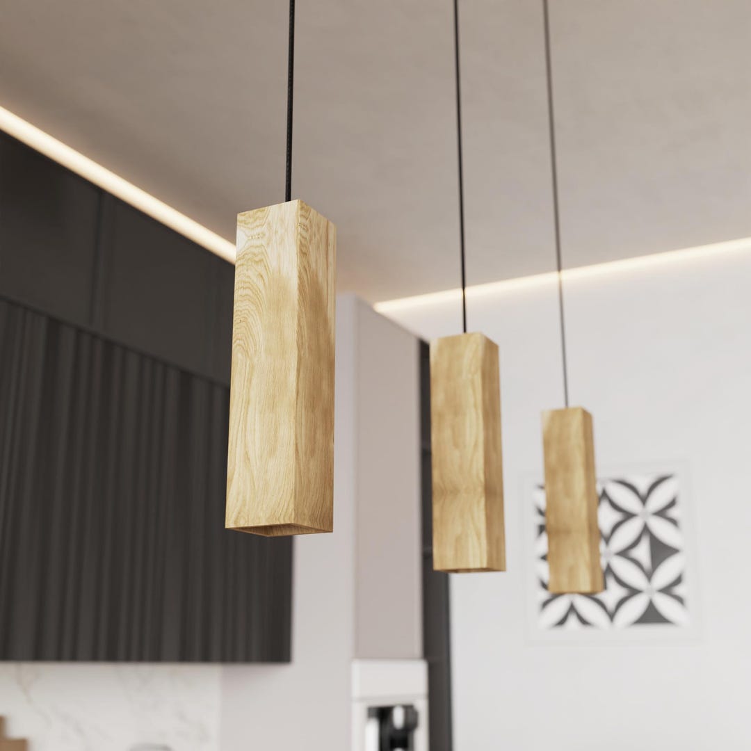 AURAA Handcrafted Oak Wood Pendant Light - Rustic Ceiling Lamp for ...