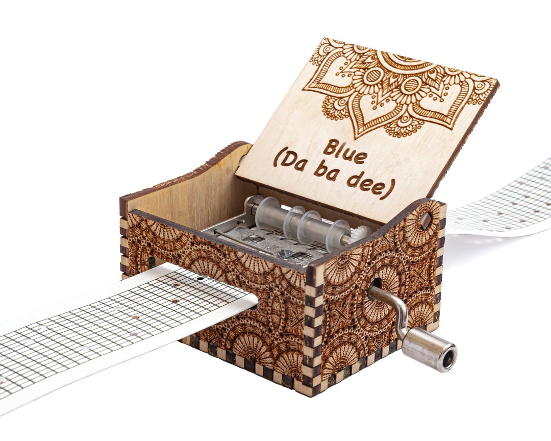 Blue - Hand Crank Wood Paper Strip Music Box With Personalized ...