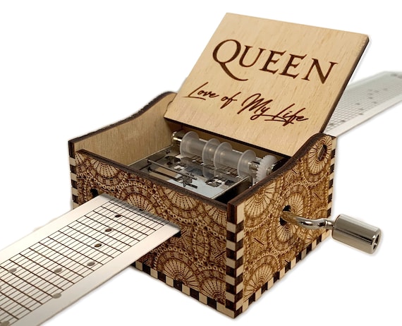 Love of My Life Queen Hand Crank Wood Paper Strip Music Box With Personalized Engraving Laser Cut and Engraved Etsy UK