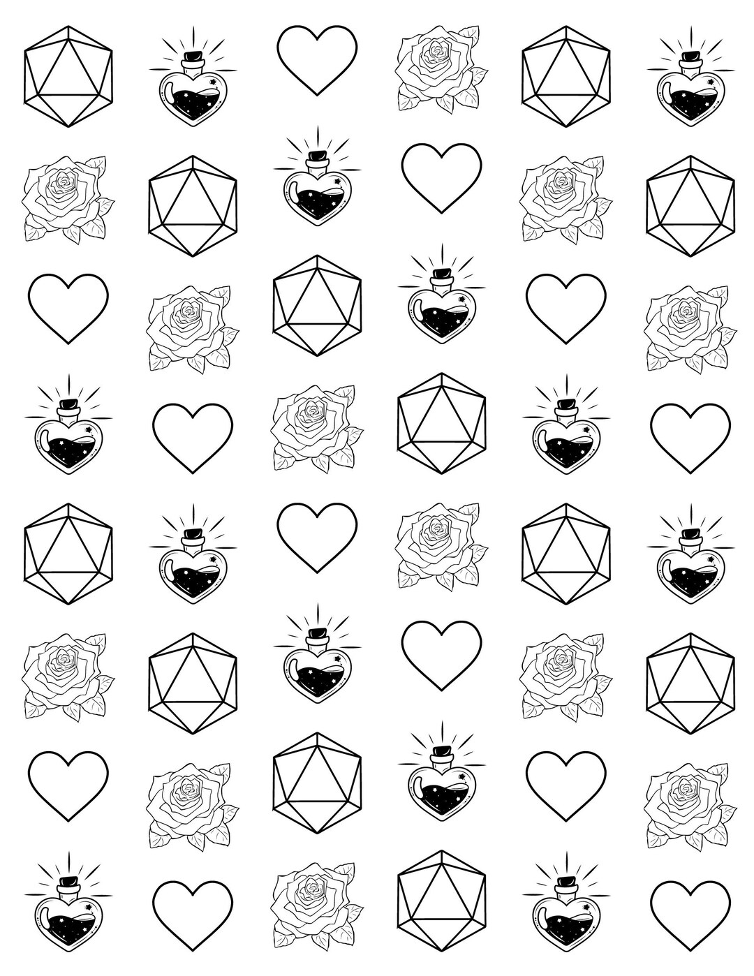 Hearts & Dragons; Valentine's Day D20 Coloring Page - Etsy