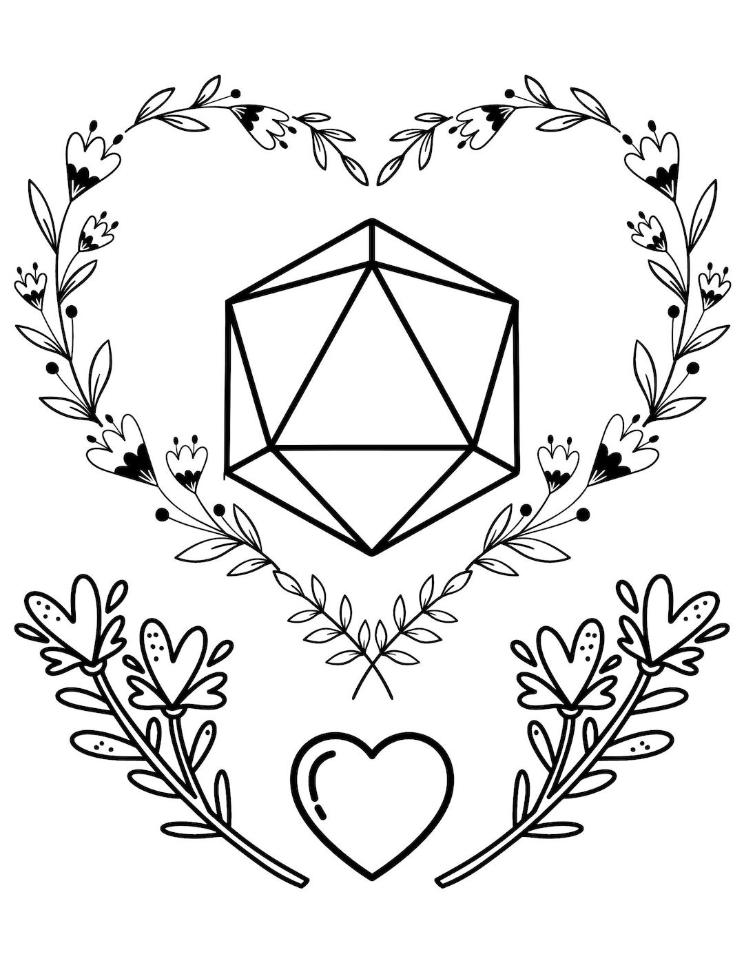 Hearts & Dragons: Valentine's Day D20 Coloring Page - Etsy