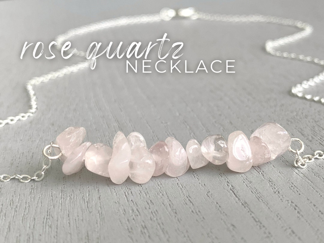 Rose Quartz Necklace Silver Dainty Pink Gemstone Necklace Gold, Natural ...