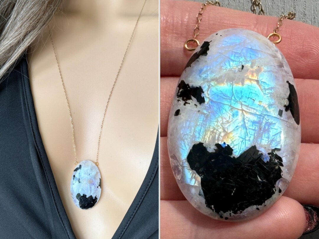 Extra Large Rainbow Moonstone Necklace Silver, Moonstone Pendant ...