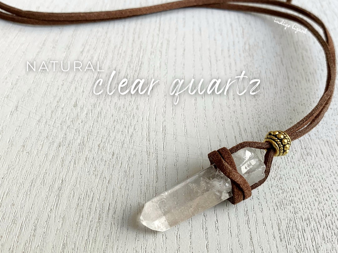 CLEAR QUARTZ NECKLACE Long Crystal Necklace Black Cord, Crystal Healing ...