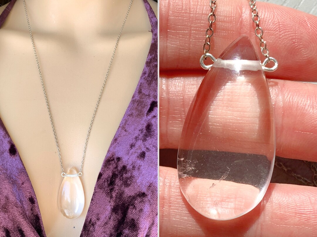 Big Clear Quartz Necklace Silver, Gold Protection Necklace, April ...