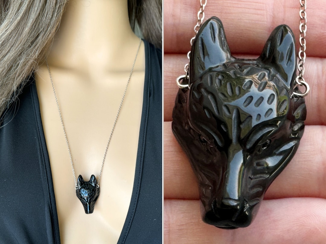Black Wolf Necklace, Spirit Animal Necklace Gold or Silver, Witch ...