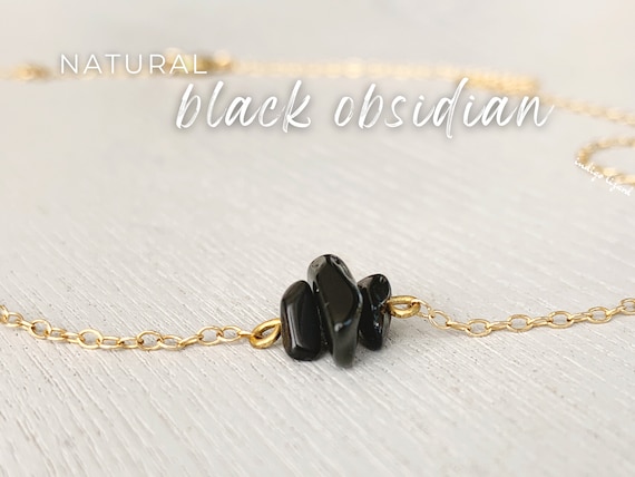 BLACK OBSIDIAN NECKLACE Empath Protection Necklace Black Crystal Necklace Gold Grounding Necklace Protection Necklace Tiny Raw Stone Etsy