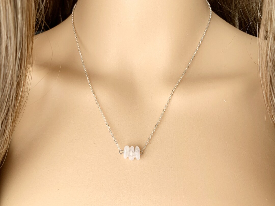Einfache Mondstein Halskette Sterling Silber Zierliche Mondstein Kristall Layering Halskette ...