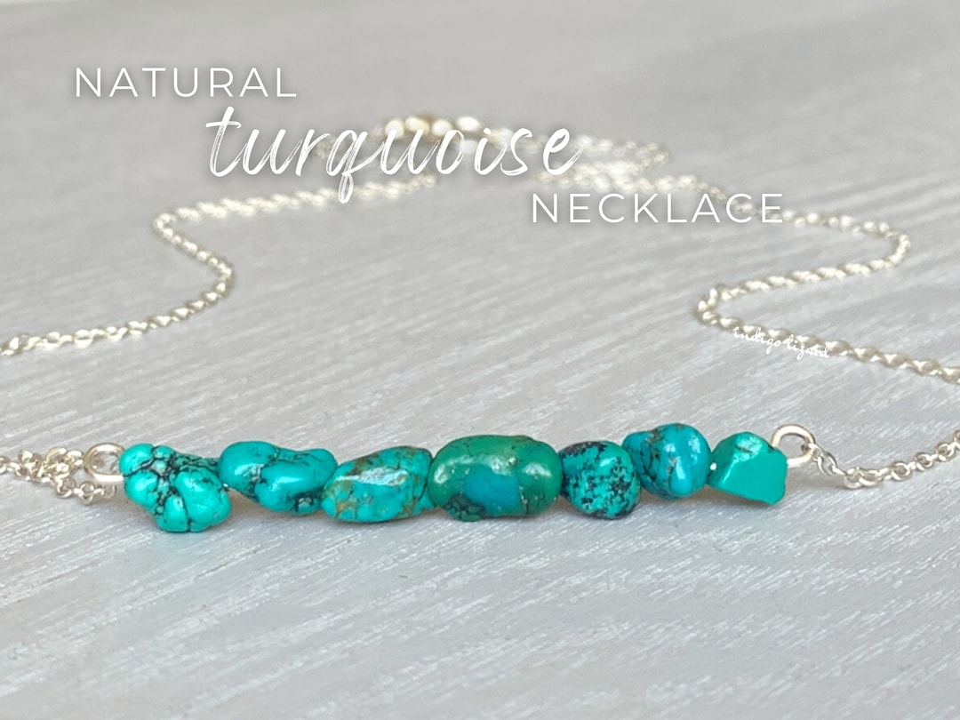 Real Turquoise Necklace for Women, Blue Crystal Bar Necklace, Turquoise ...