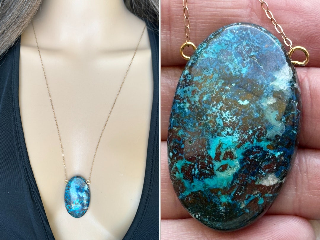 Azurite Chrysocolla Necklace, Blue Gemstone Necklace, Azurite Malachite ...