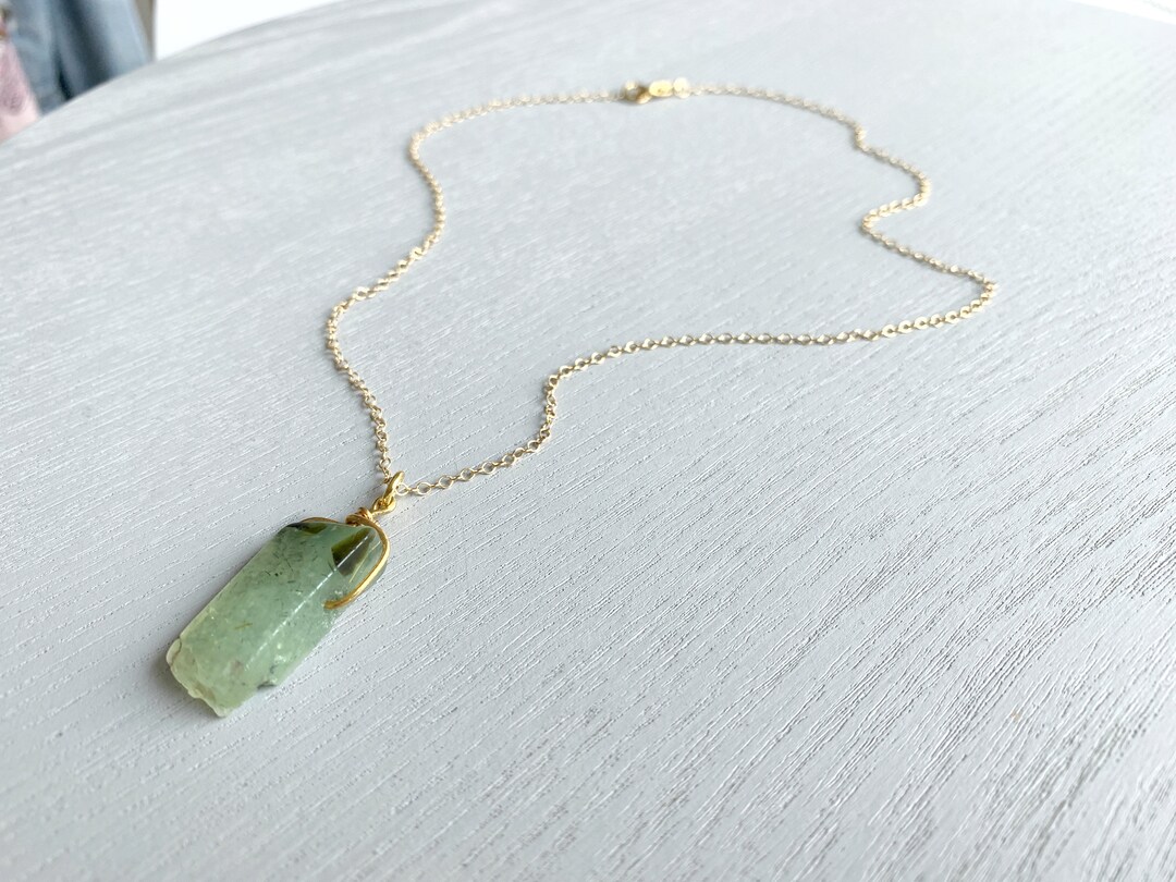Prehnite Necklace Gold Prehnite Point Necklace Crystal - Etsy