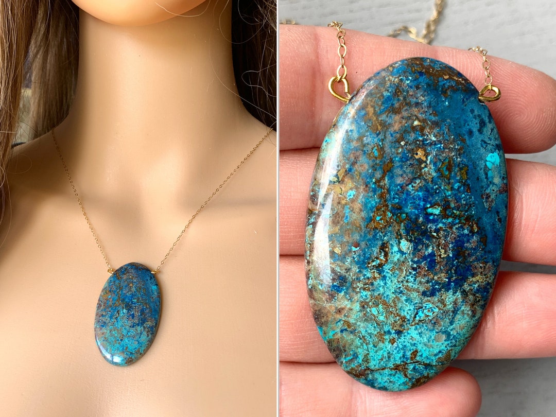 OOAK Huge Azurite Pendant Necklace, Raw Crystal Necklace, Crystal ...